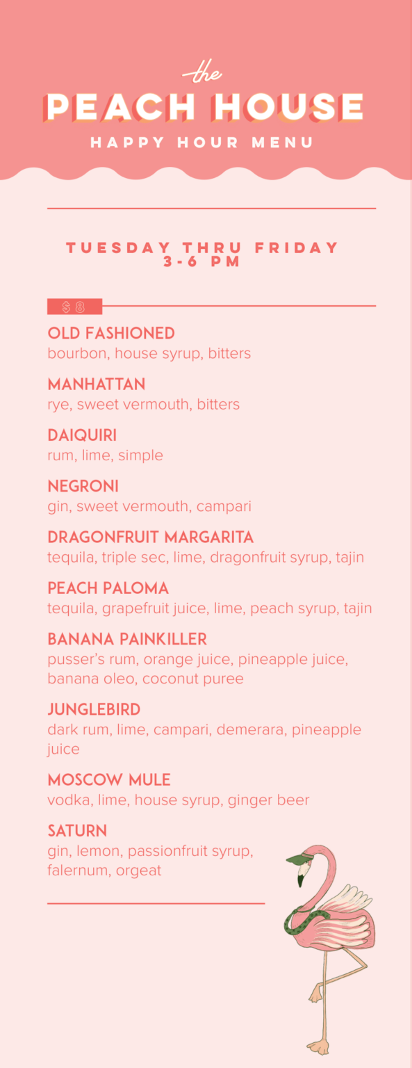 Peach House Lakeland - Happy Hour Menu