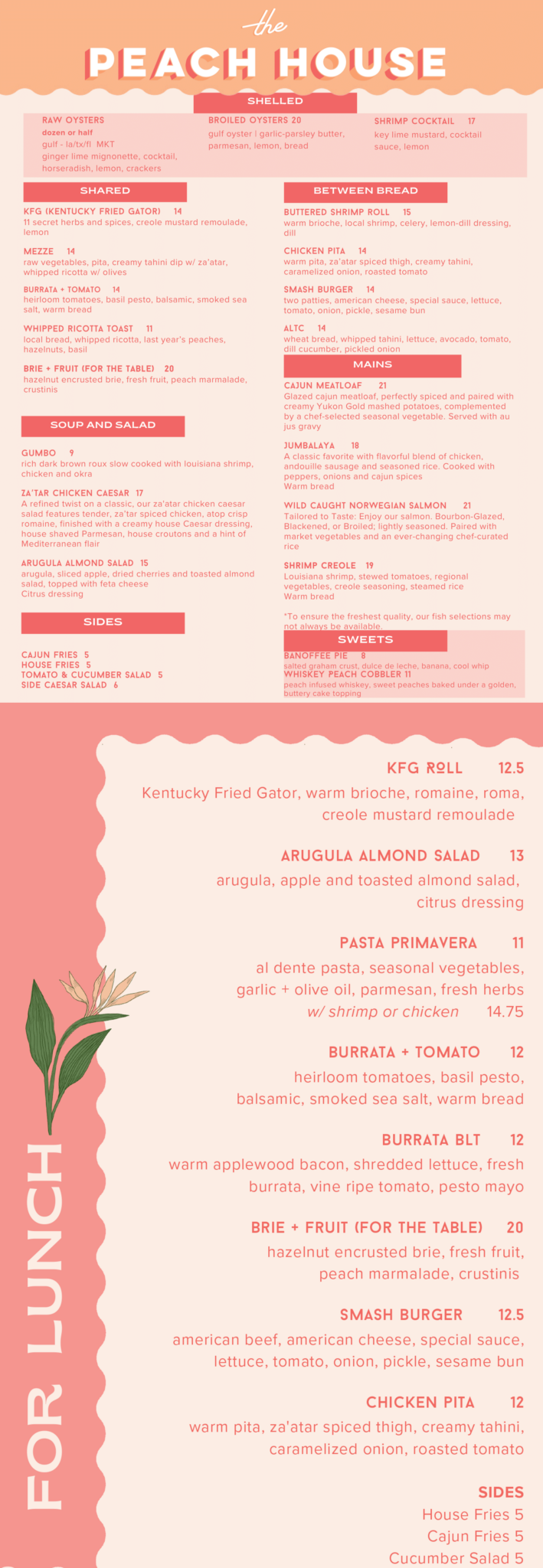 Peach House Lakeland - Food Menu