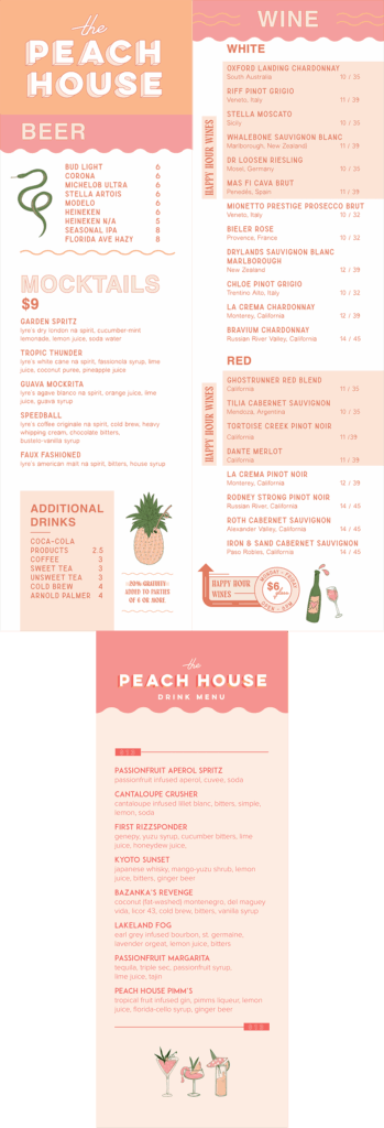 Peach House Lakeland - Drink Menu